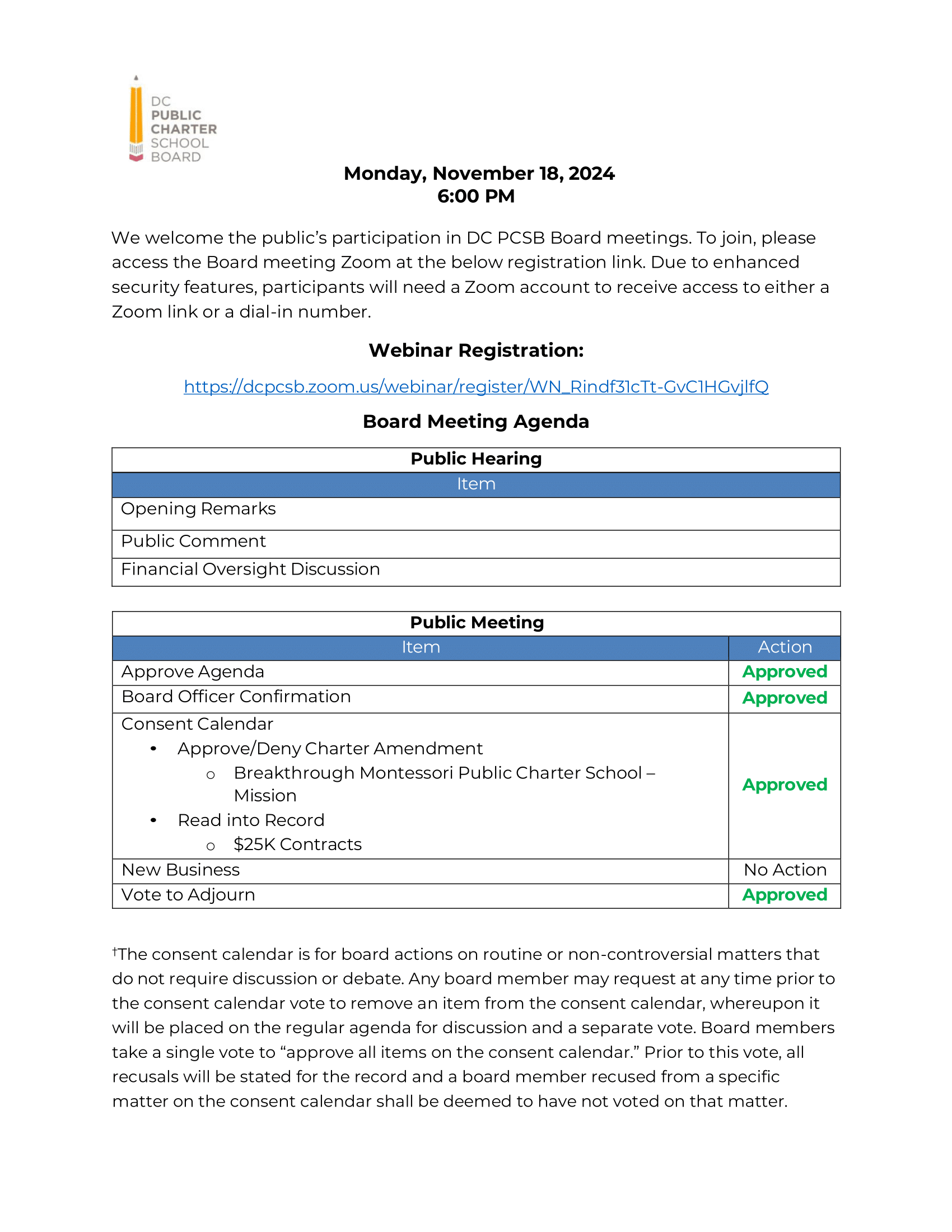 Board Meeting November 2024 Dc Pcsb